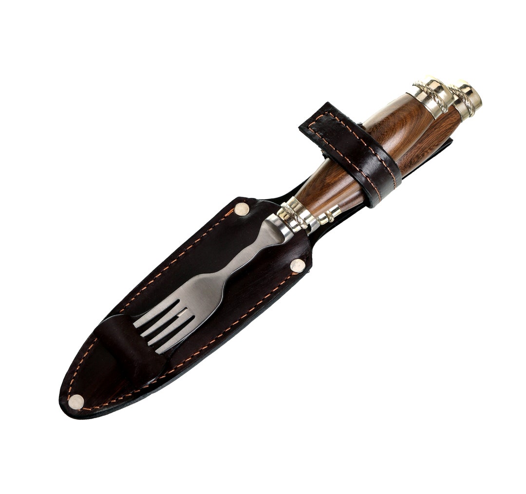 Fork and Knife Set With Wood and Nickel Silver Ferrule With Ornament ...