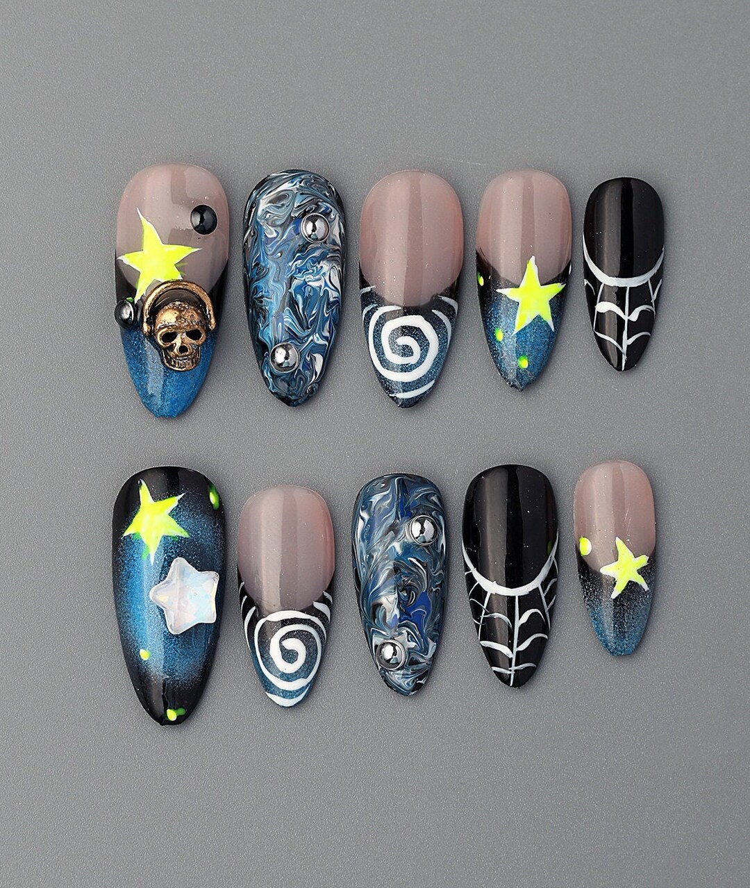 Custom Black and Blue Gothic/goth/y2k Nails, Free Style French Trendy ...