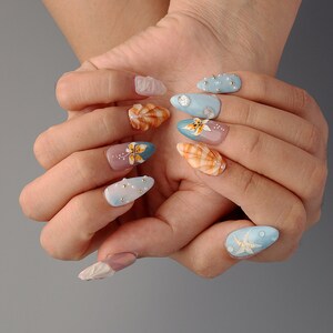 Ocean Fake/false Nails, Handmade Beach and Shell Nails Designs ...