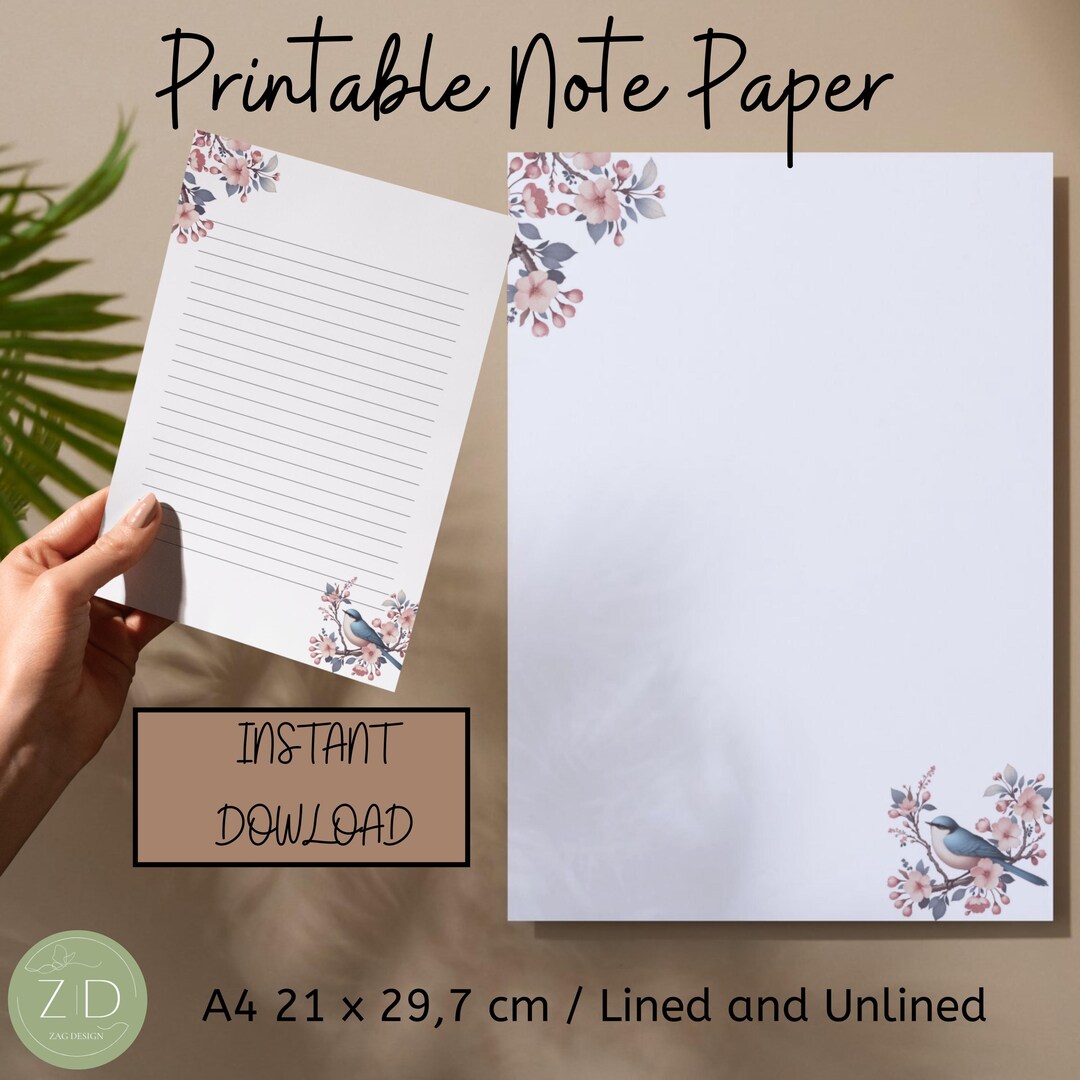 Bird Printable Lined and Unlined Paper,stationery Paper,printable ...