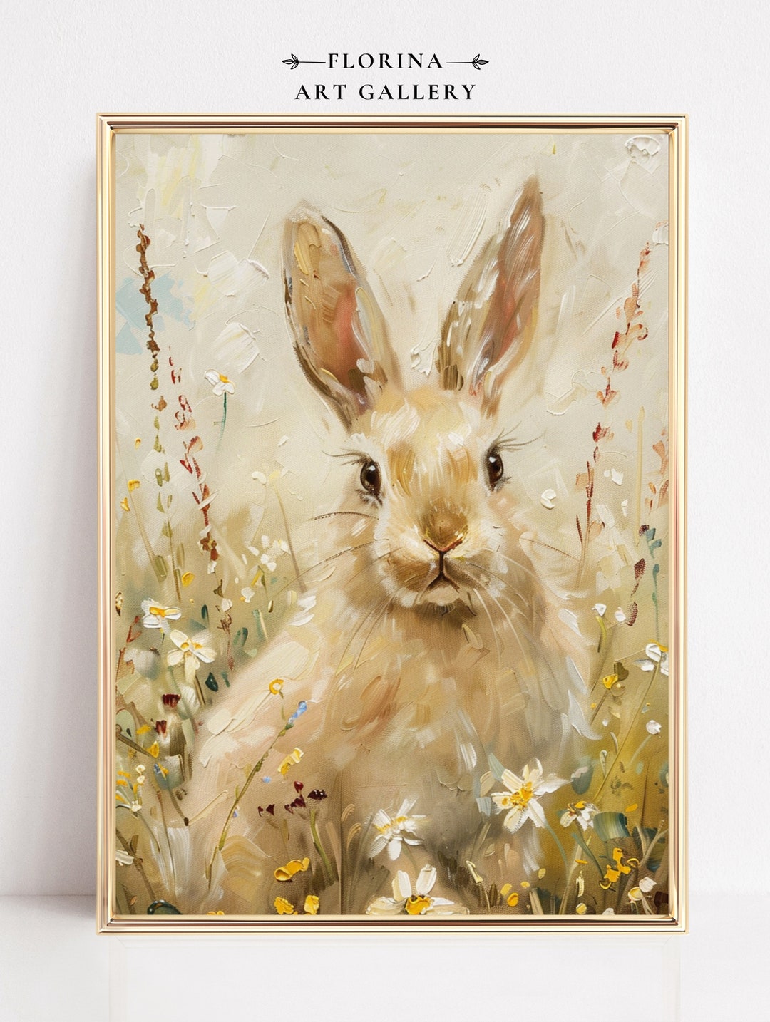 Spring Bunny Rabbit Printable Wildflower Field Art Easter Print Vintage ...