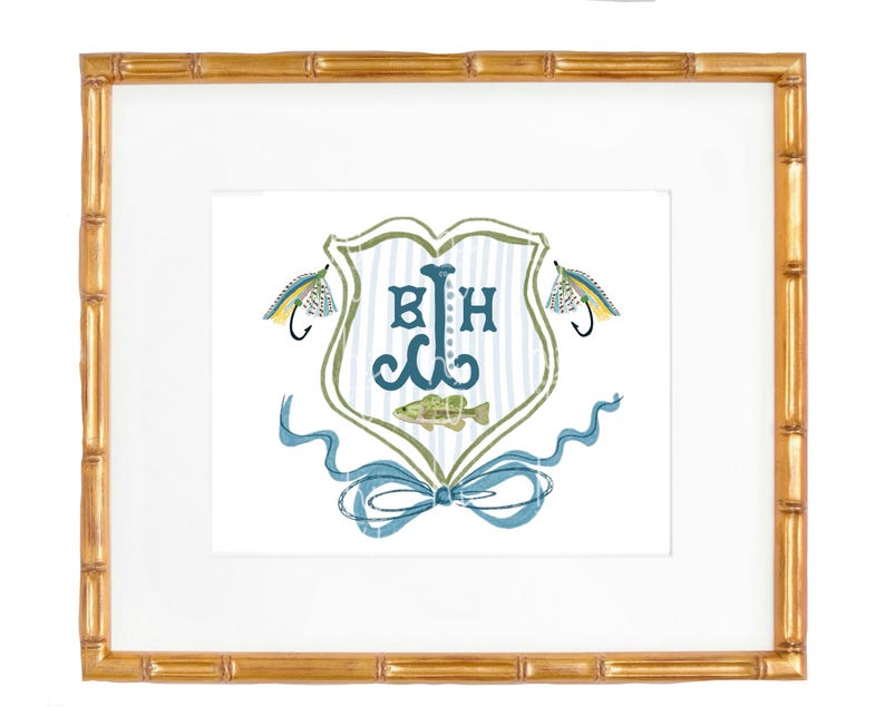 Personalized Fish Crest Nursery Art: Watercolor Monogram (digital ...