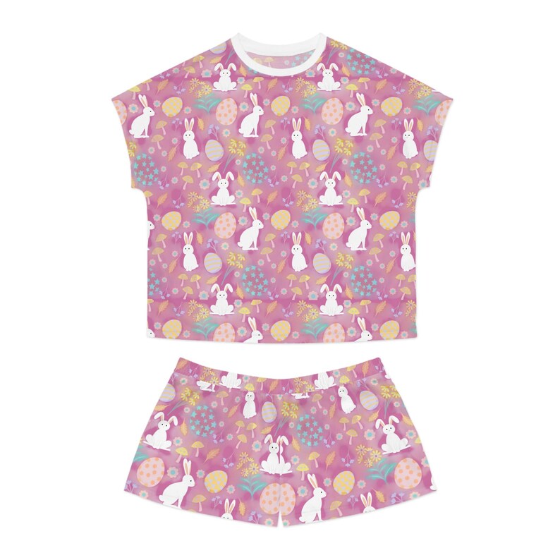 Cute Bunny Easter Pajama Set, Women's Loungewear, Short Sleepwear for ...