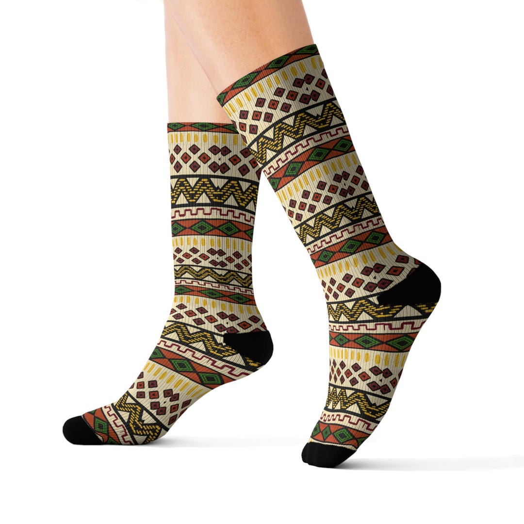 African Kwanzaa Socks, Cultural Patterned Crew Socks With Fleece Lining ...