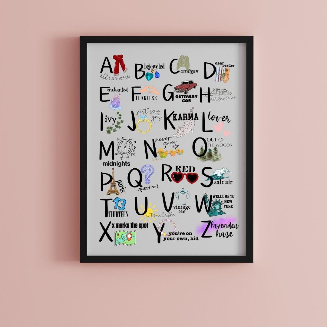 Taylor Swift Abc's Poster Nursery Wall Art Toddler Room Wall Art ...
