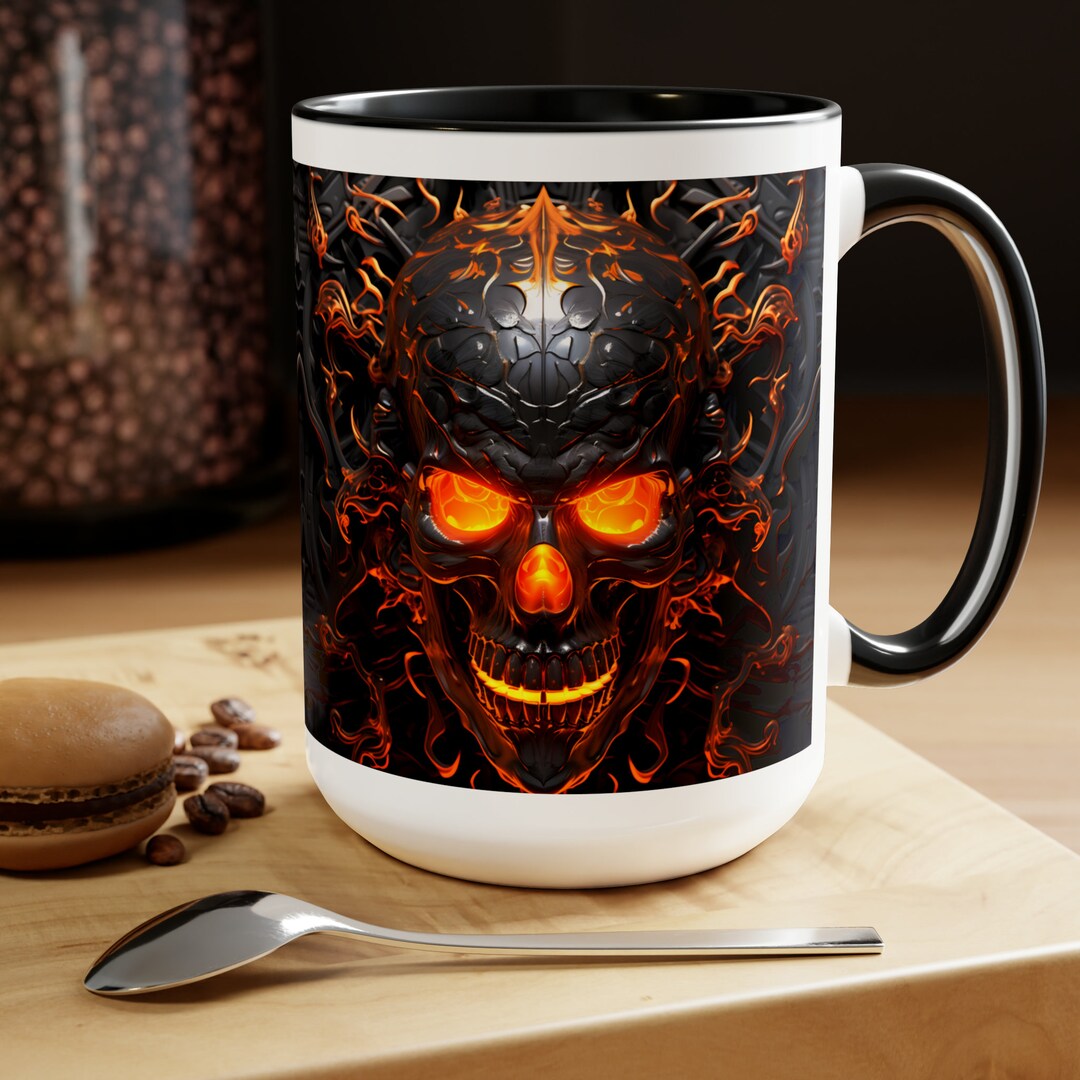 Sinister Red Gothic Lava Skull Coffee Mug, Halloween Mug, Spooky Cup ...