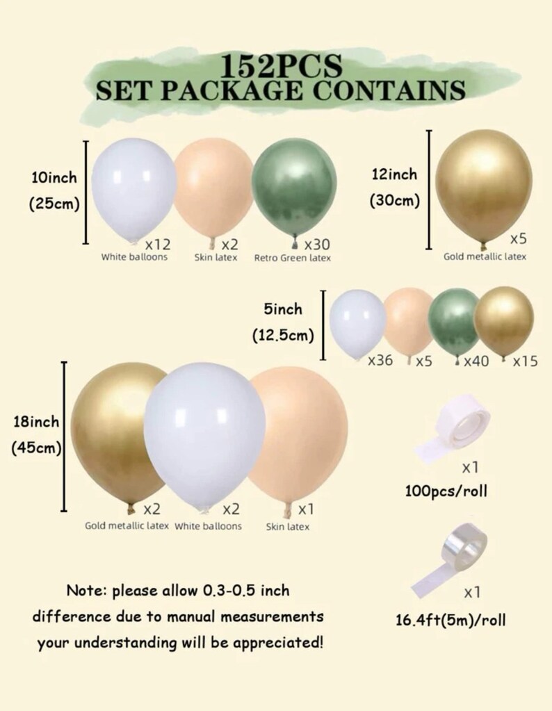 152 Pcs Green Balloon Garland Arch Kit Sage Green Gold Cream White - Etsy