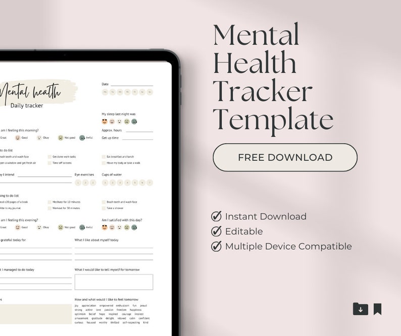 Mental Health Daily Tracker - Editable Template - Etsy
