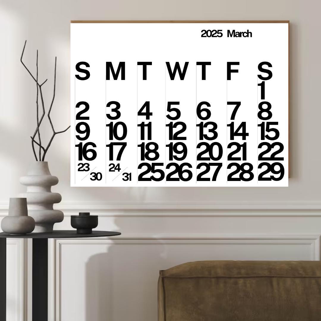 2025 Black/white Sun-sat Calendar Digital | Printable Calendar | Black ...