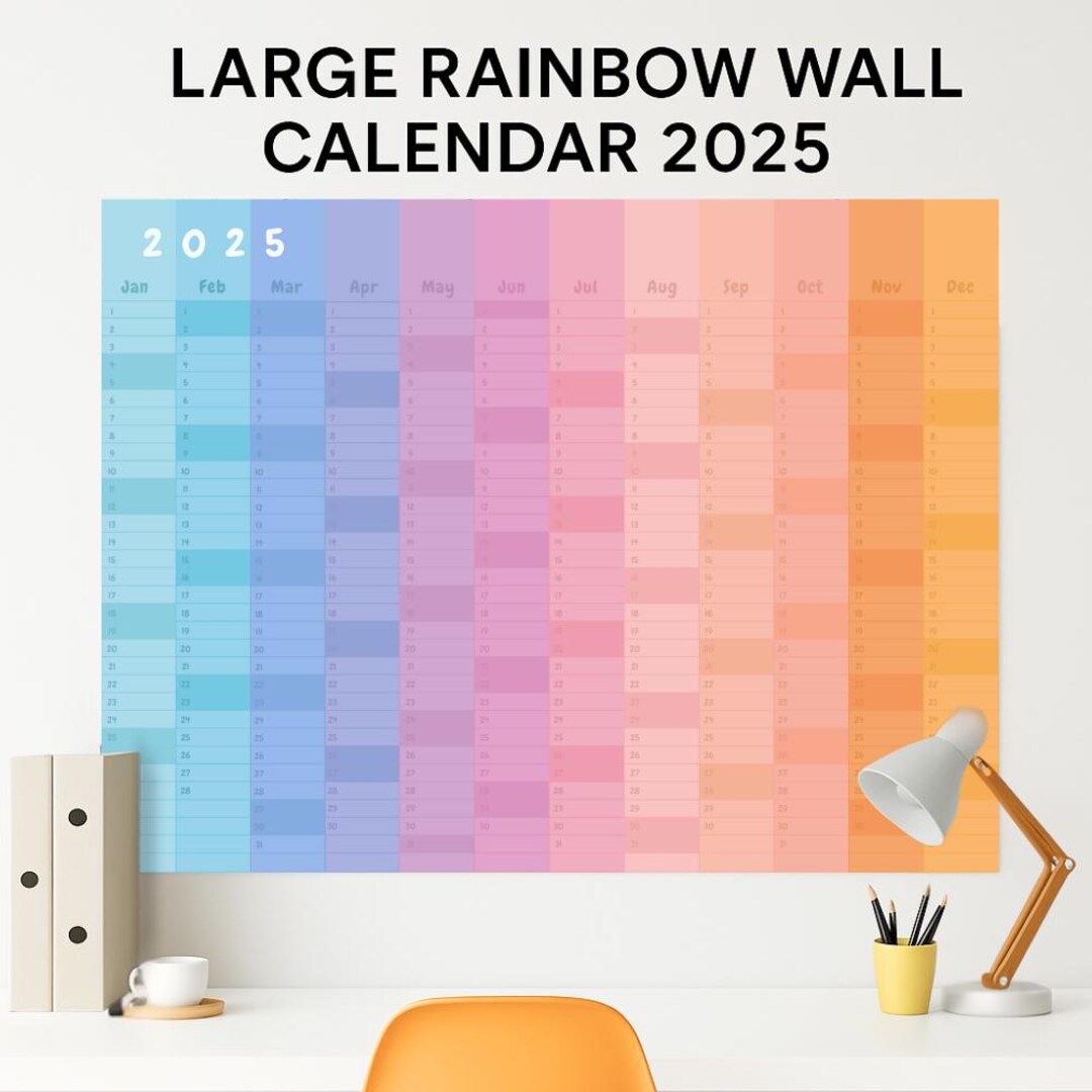 2025 Rainbow Wall Planner Calendar – Minimalist Full Year Kawaii Poster ...
