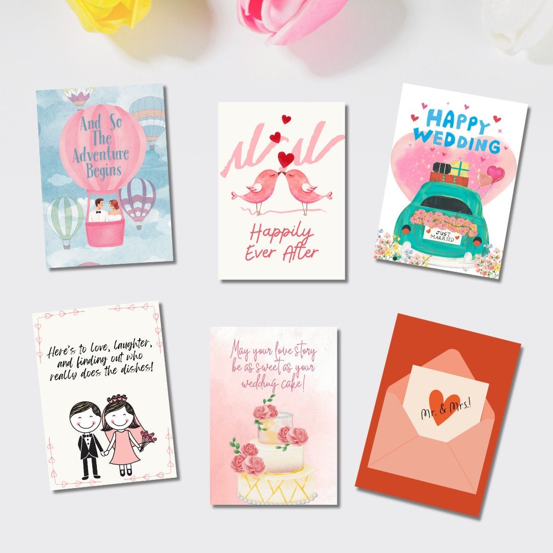 Wedding Cards Set of Six, Illustrated Card Stock - Etsy