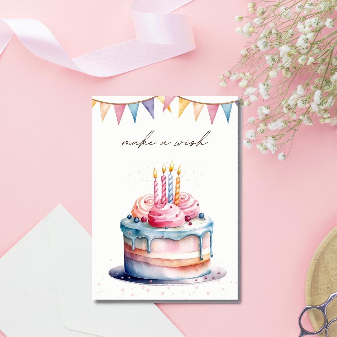 Birthday Card, Cake Birthday Card, Colorful Cake Birthday Card, Multi ...