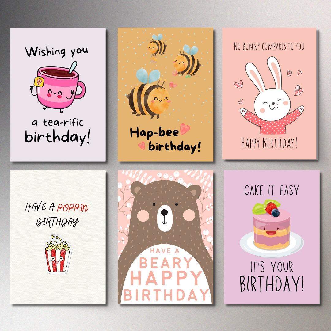 Pack of Six Pun Birthday Cards, Set of Six Pun Birthday Card, Cake It ...