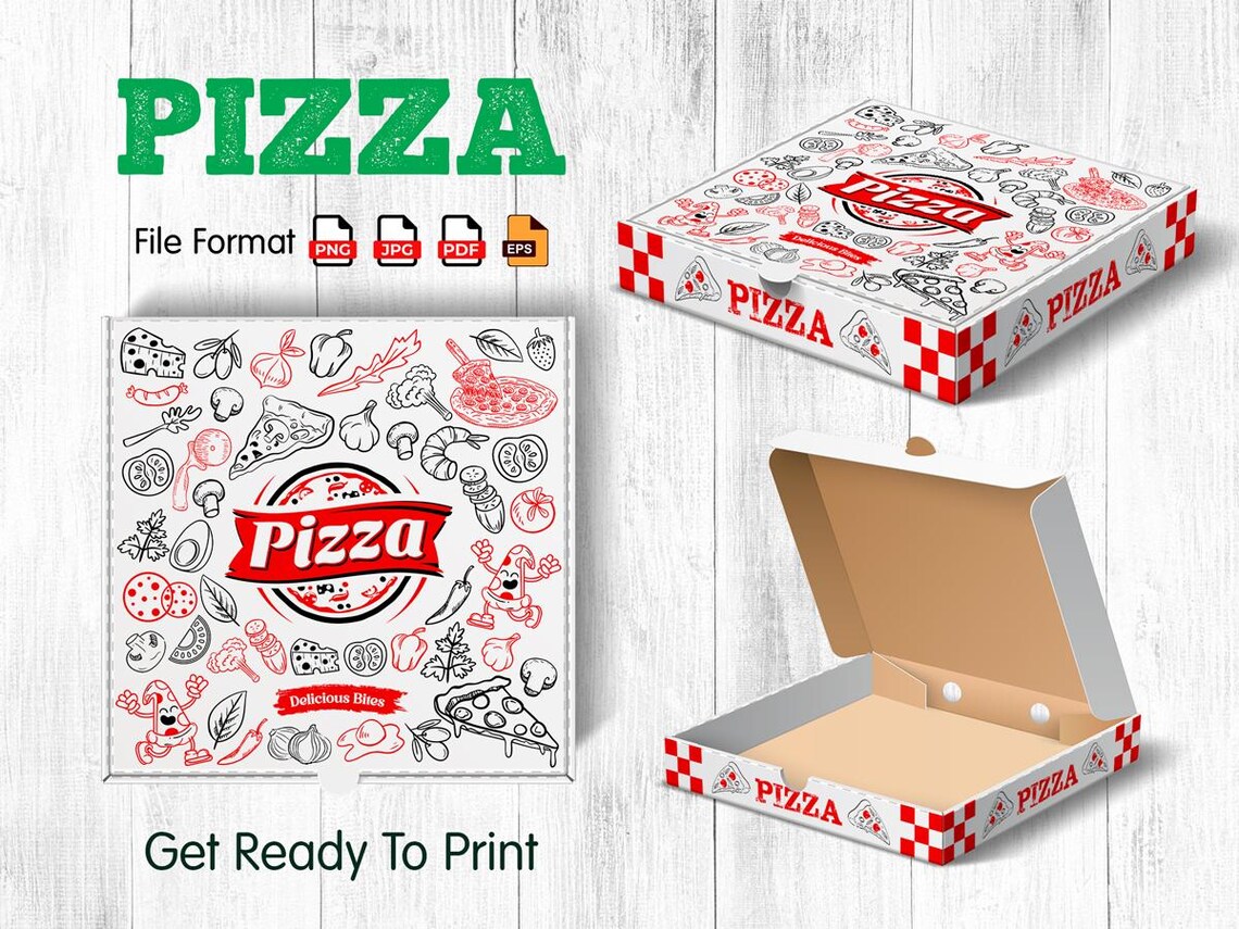 Hand-drawn Pizza Box Design Templates Custom Creative Packaging for ...