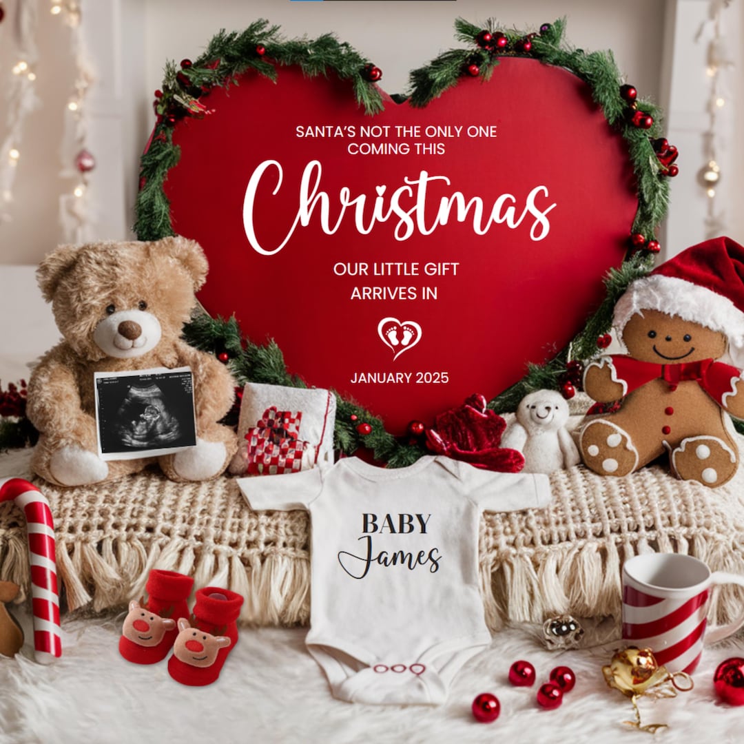 Christmas Pregnancy Announcement Digital, Baby Announcement Digital ...