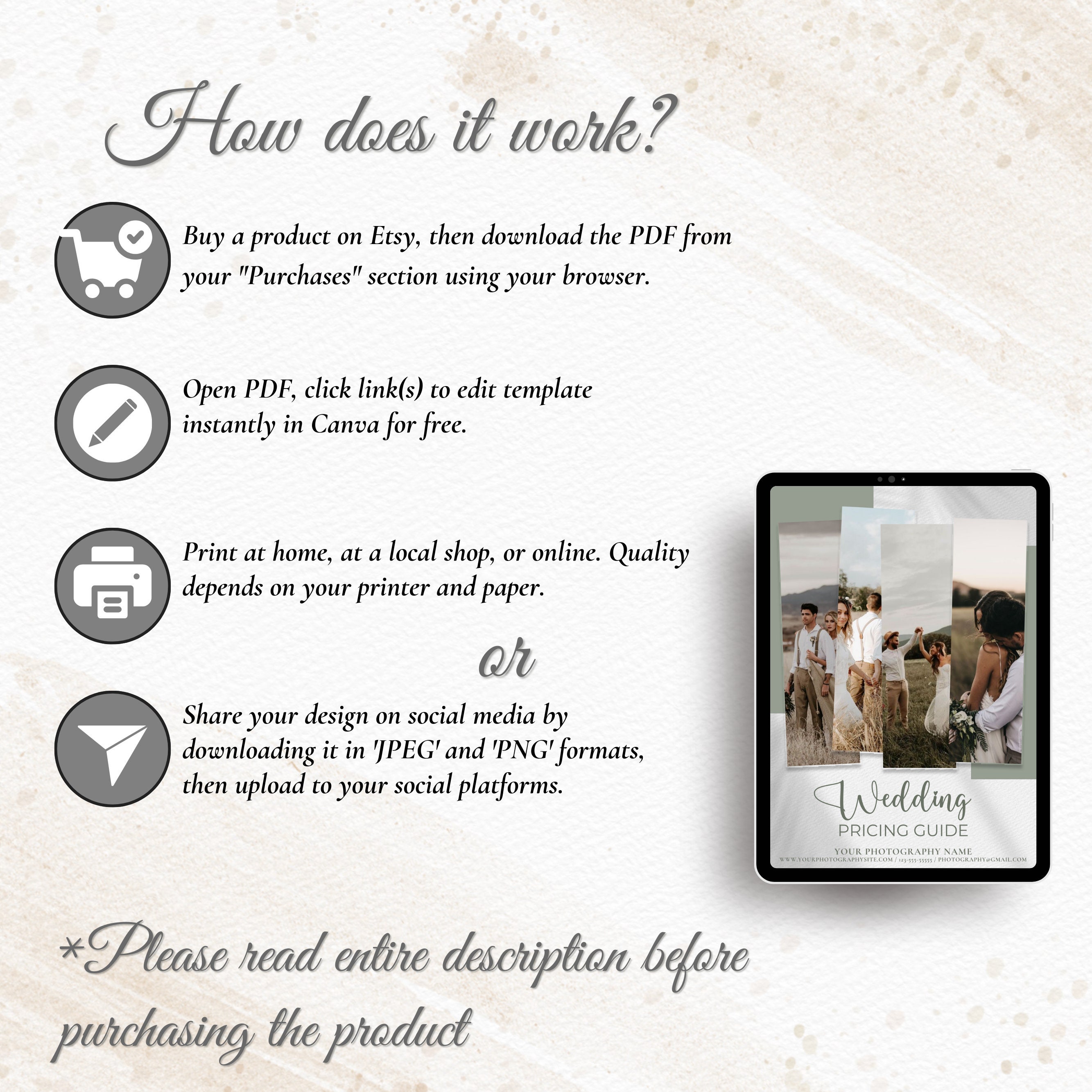 Editable Wedding Photography Price List, Wedding Pricing Guidebook Digital Download Canva ...