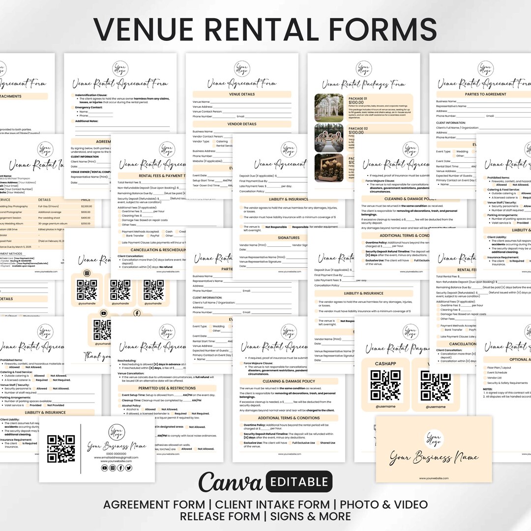 Event Venue Rental Service Contract, Venue Rental Forms Bundle, Wedding ...