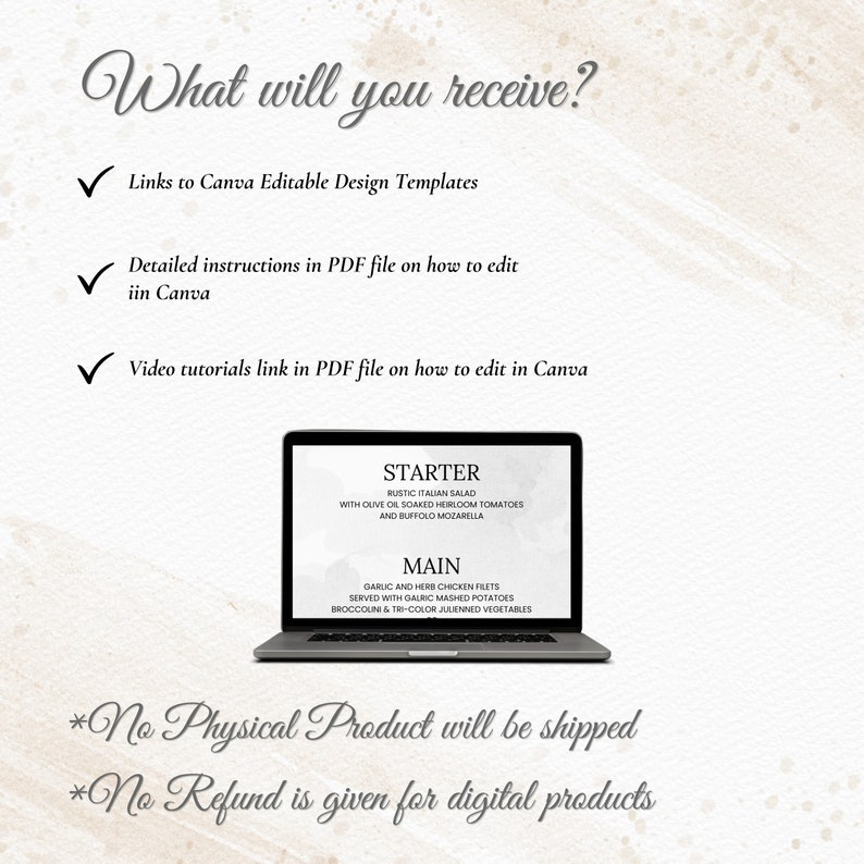 Elegant Wedding Menu Card, Printable Wedding Table Menu Card ...