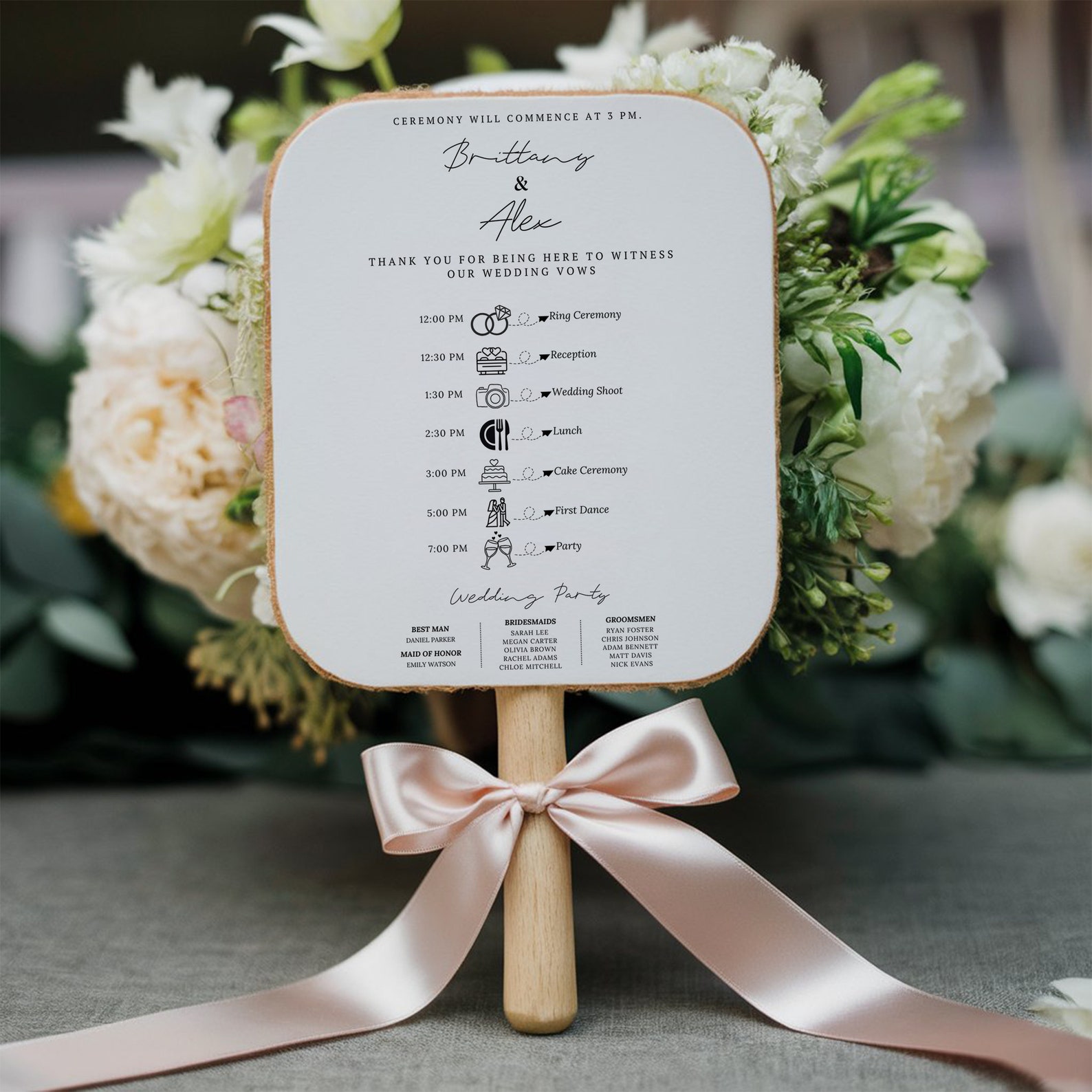 Wedding Program Fan, Printable Wedding Timeline Program Fan, Editable Wedding Itinerary, Canva ...