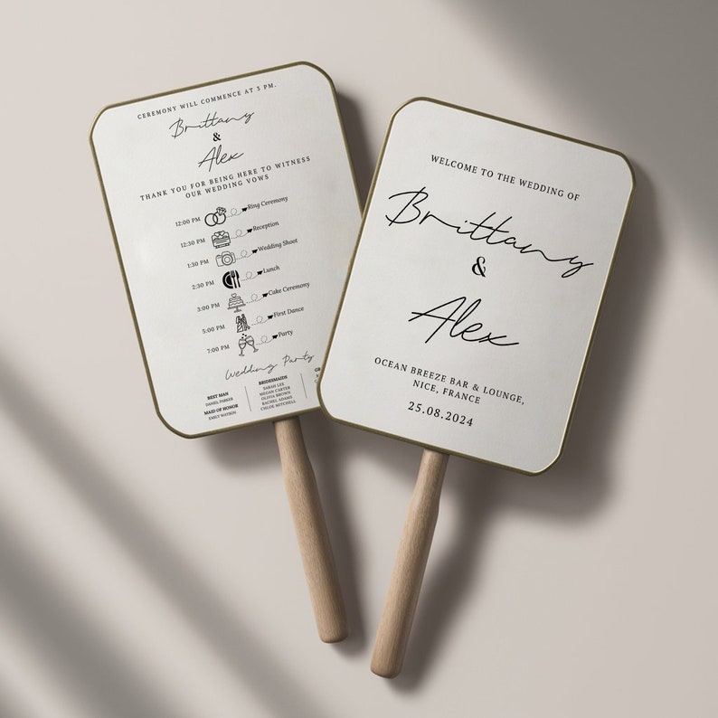 Wedding Program Fan, Printable Wedding Timeline Program Fan, Editable ...