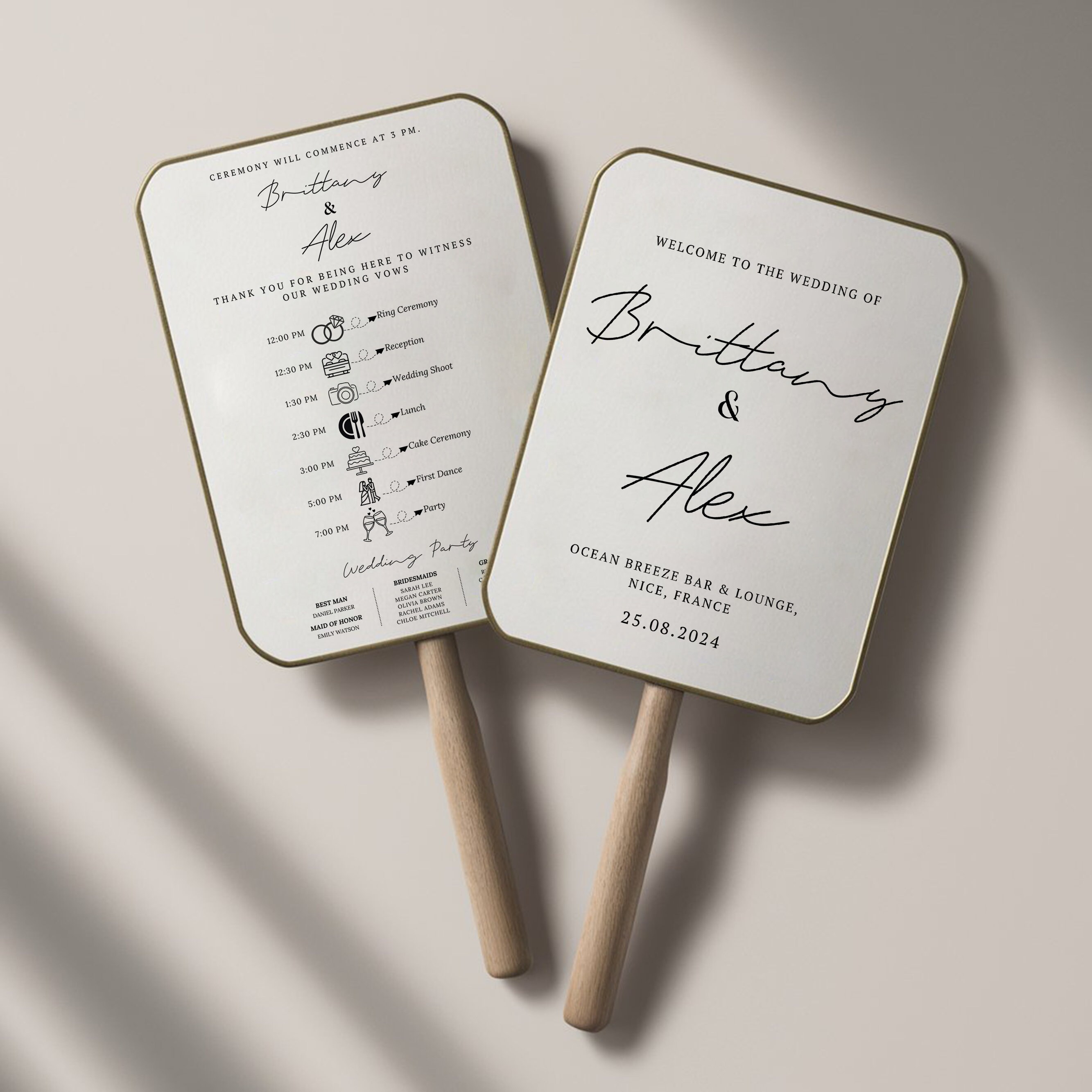 Wedding Program Fan, Printable Wedding Timeline Program Fan, Editable ...