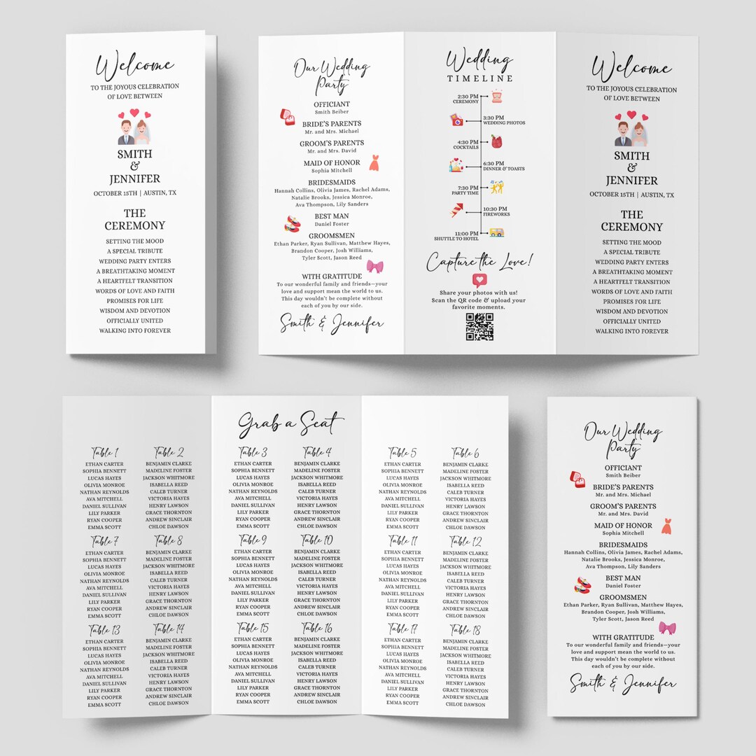 Trifold Wedding Program, Printable Wedding Trifold Details Card ...