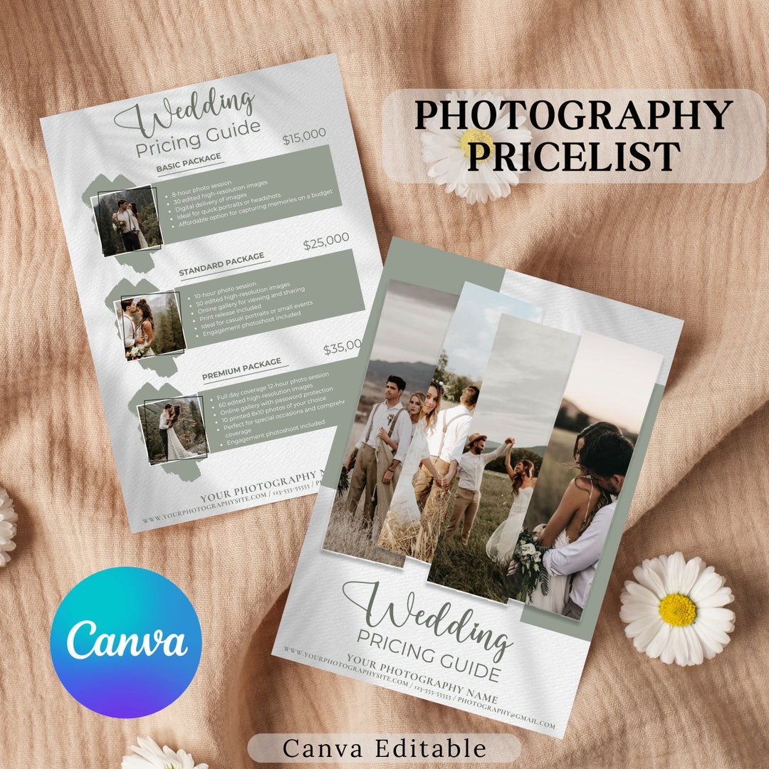 Editable Wedding Photography Price List, Wedding Pricing Guidebook ...