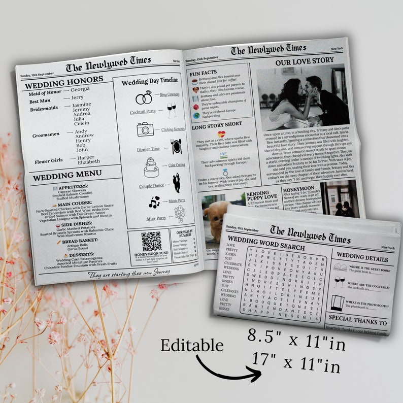 Wedding Newspaper Template, Newspaper Wedding Program, Wedding ...
