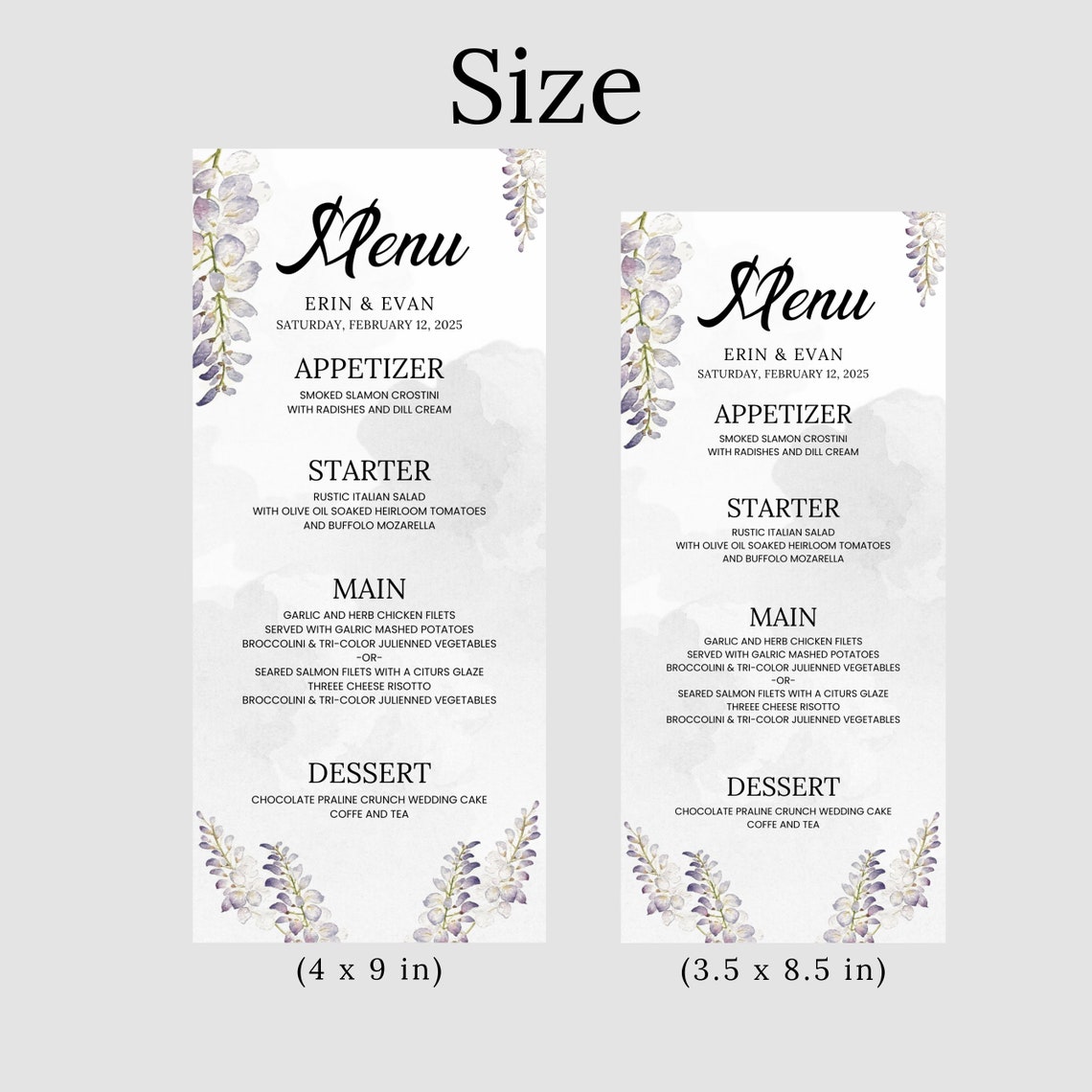 Elegant Wedding Menu Card, Printable Wedding Table Menu Card ...