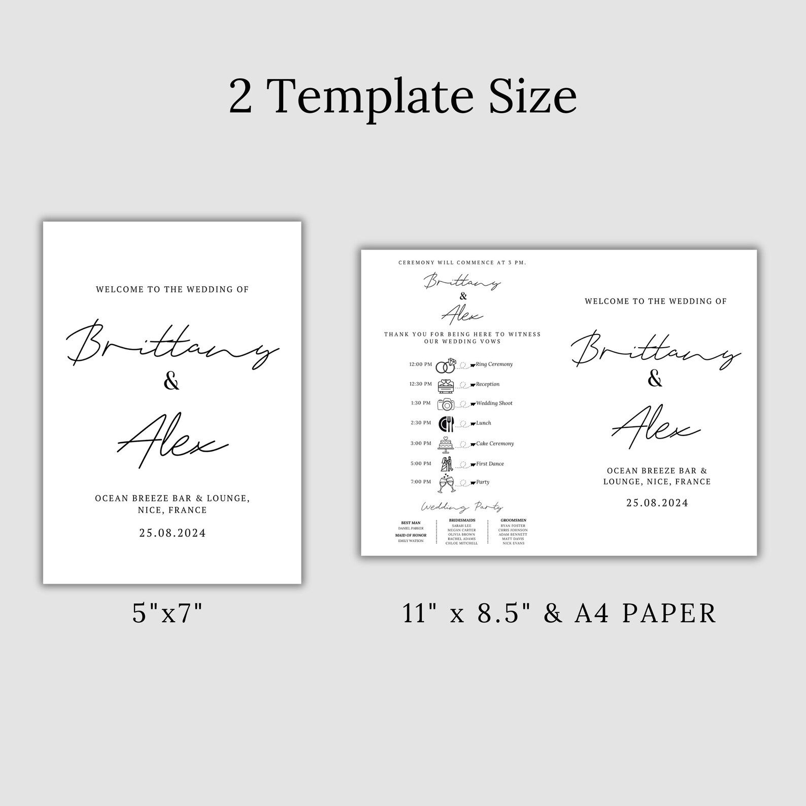 Wedding Program Fan, Printable Wedding Timeline Program Fan, Editable ...