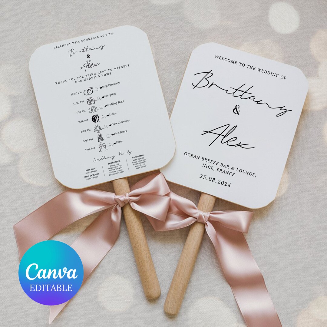 Wedding Program Fan, Printable Wedding Timeline Program Fan, Wedding ...
