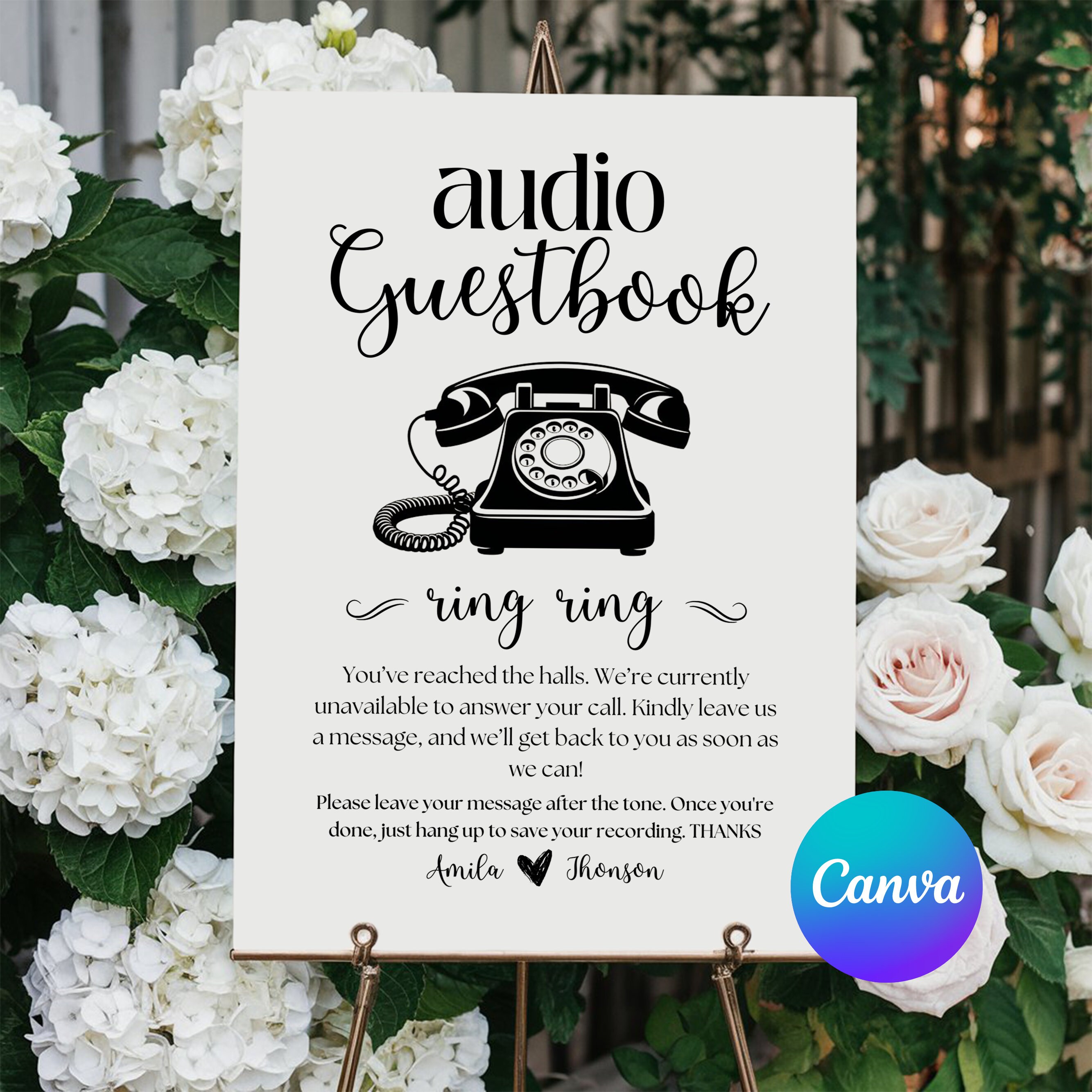 Telephone Audio, Guest Book Sign Canva Template,wedding Audio Guest ...