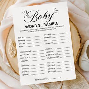 Baby Word Scramble Game, Printable Baby Shower Word Scramble, Minimal ...