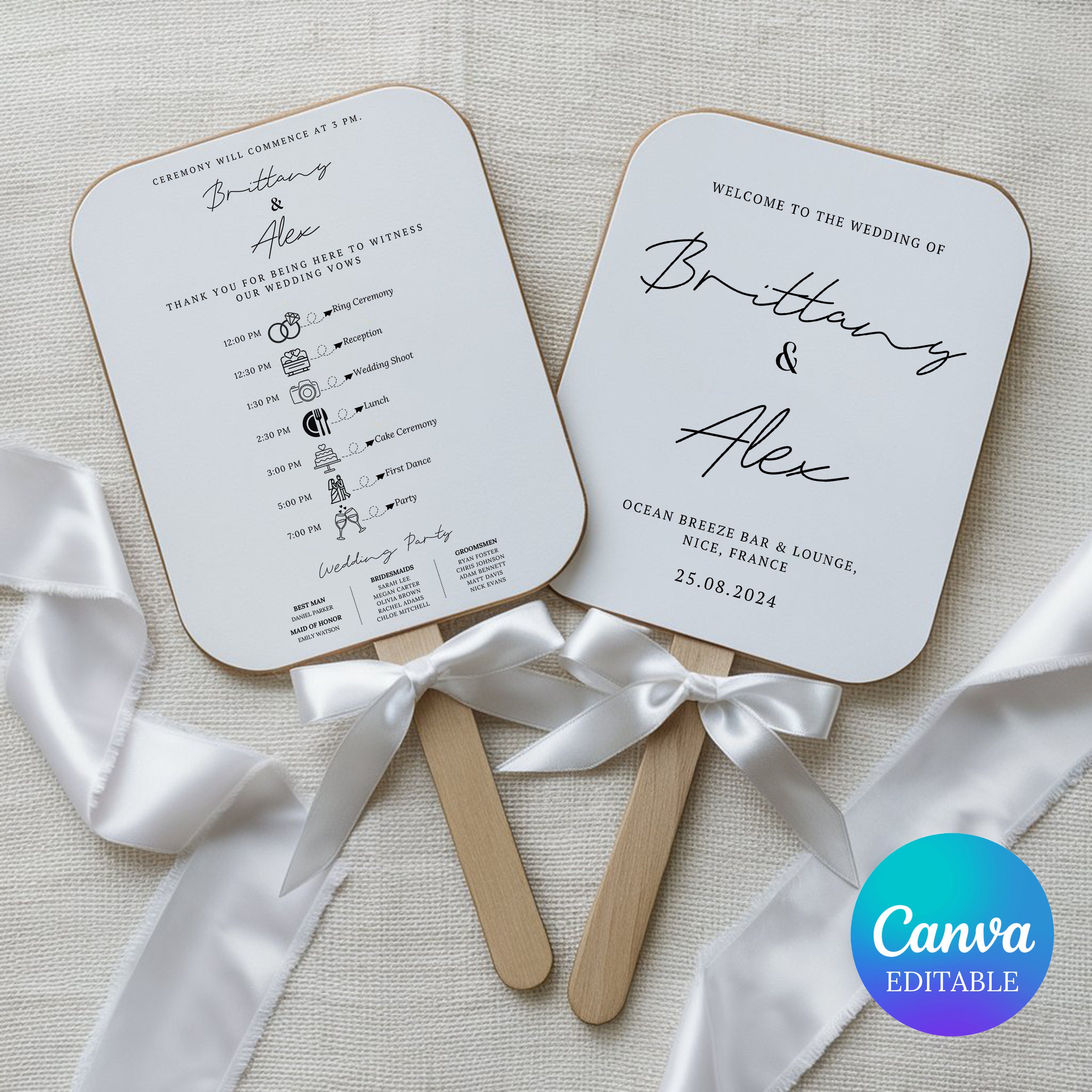 Wedding Program Fan, Printable Wedding Timeline Program Fan, Editable ...