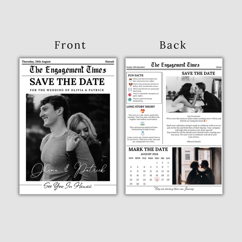 Newspaper Save the Date Card, Printable Save the Date Card, Editable ...
