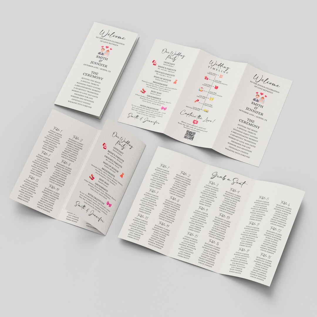 Trifold Wedding Program Template With Wedding Seating Chart Template ...