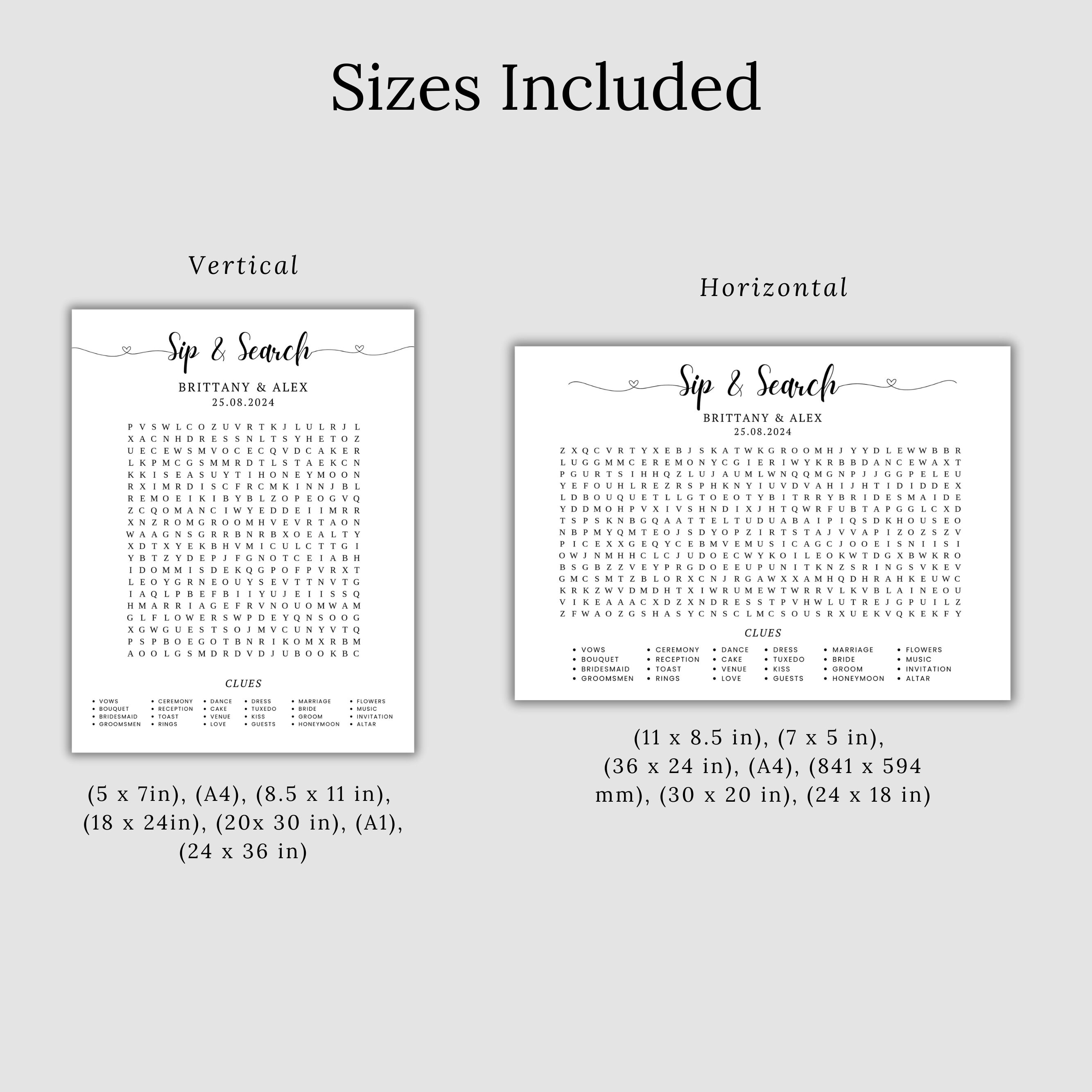 Wedding Word Search, Minimalist Sip and Search Puzzle for Wedding ...