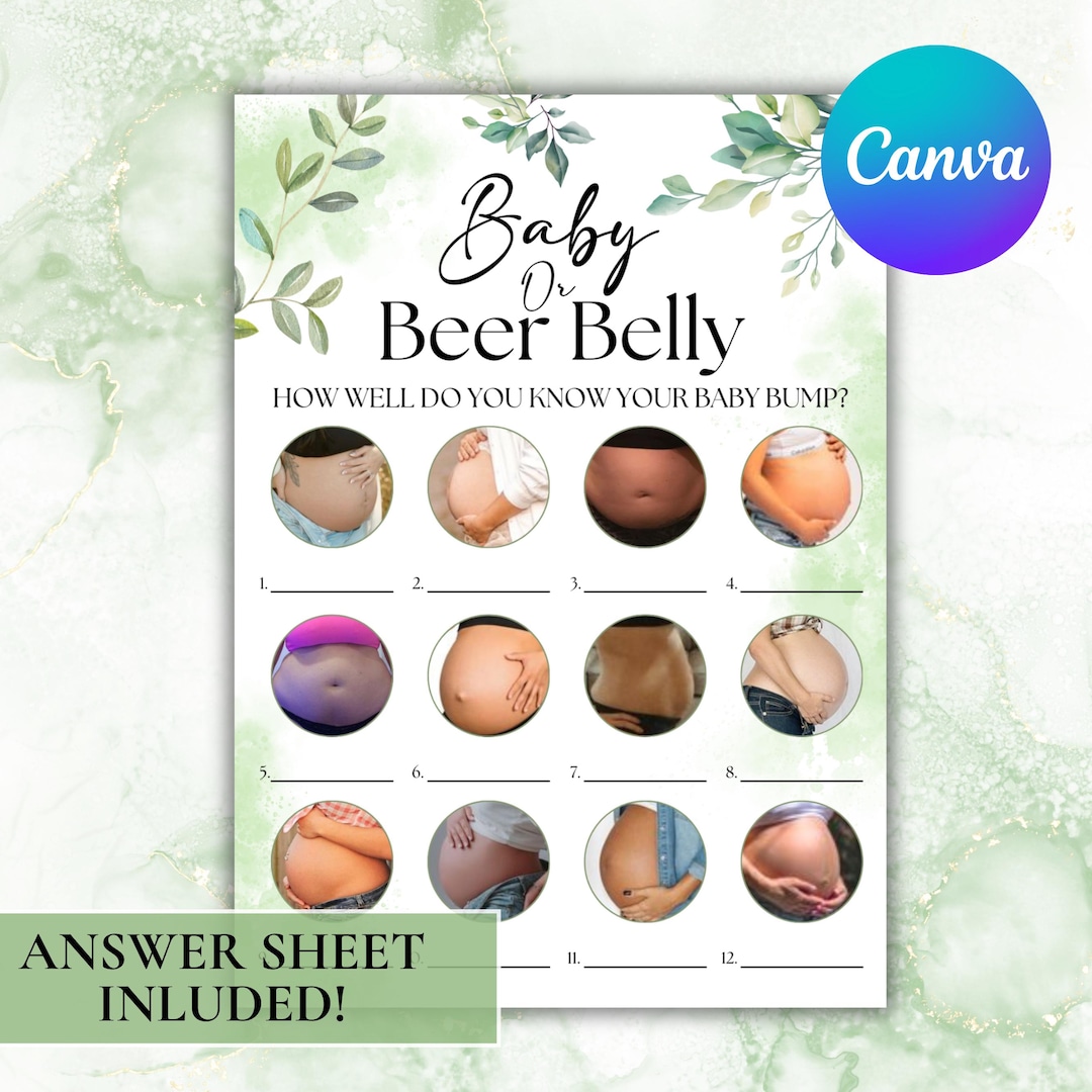 Baby Shower Beer or Baby Game, Printable Baby Shower Baby Bump or Beer ...