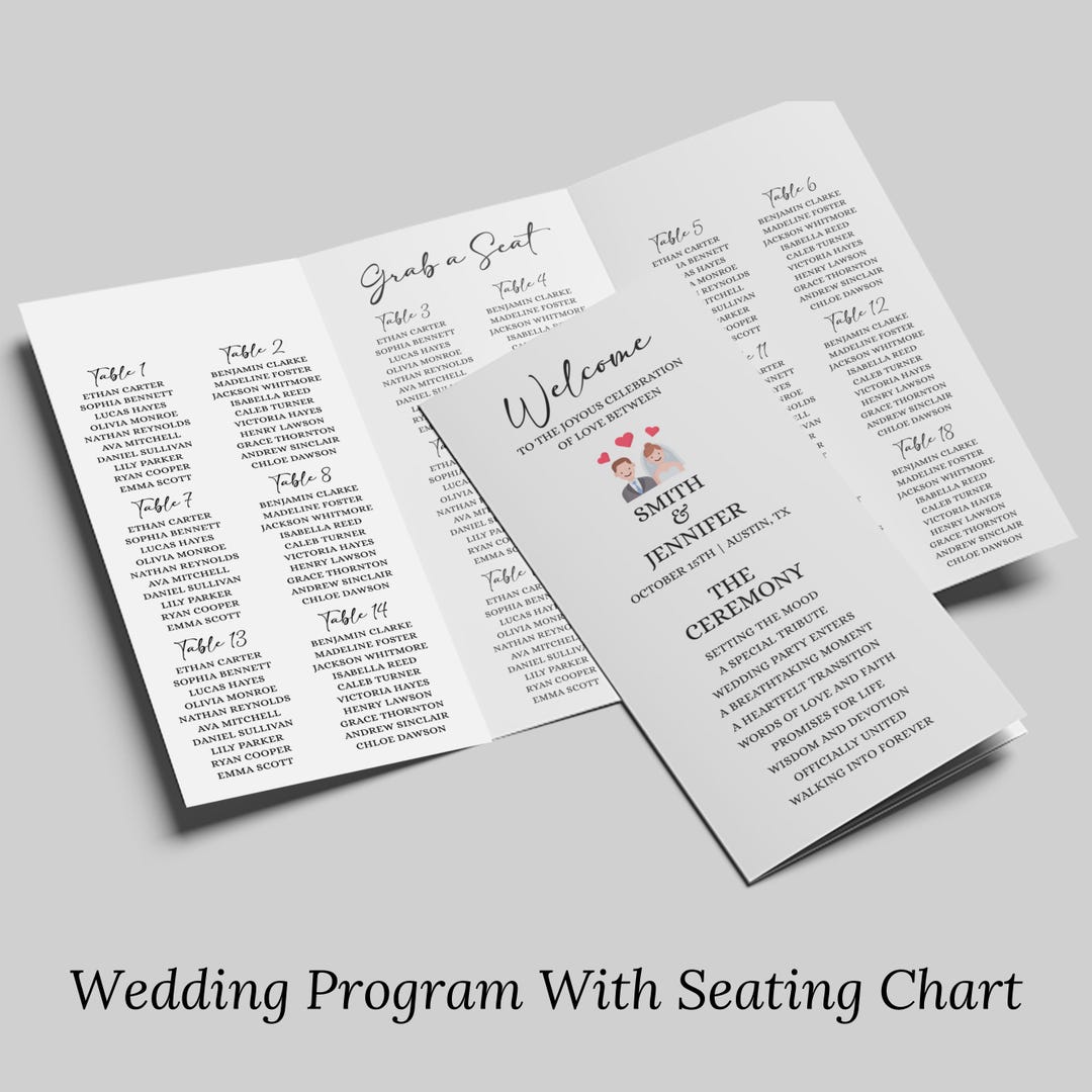 Trifold Wedding Program Template With Wedding Seating Chart Template ...