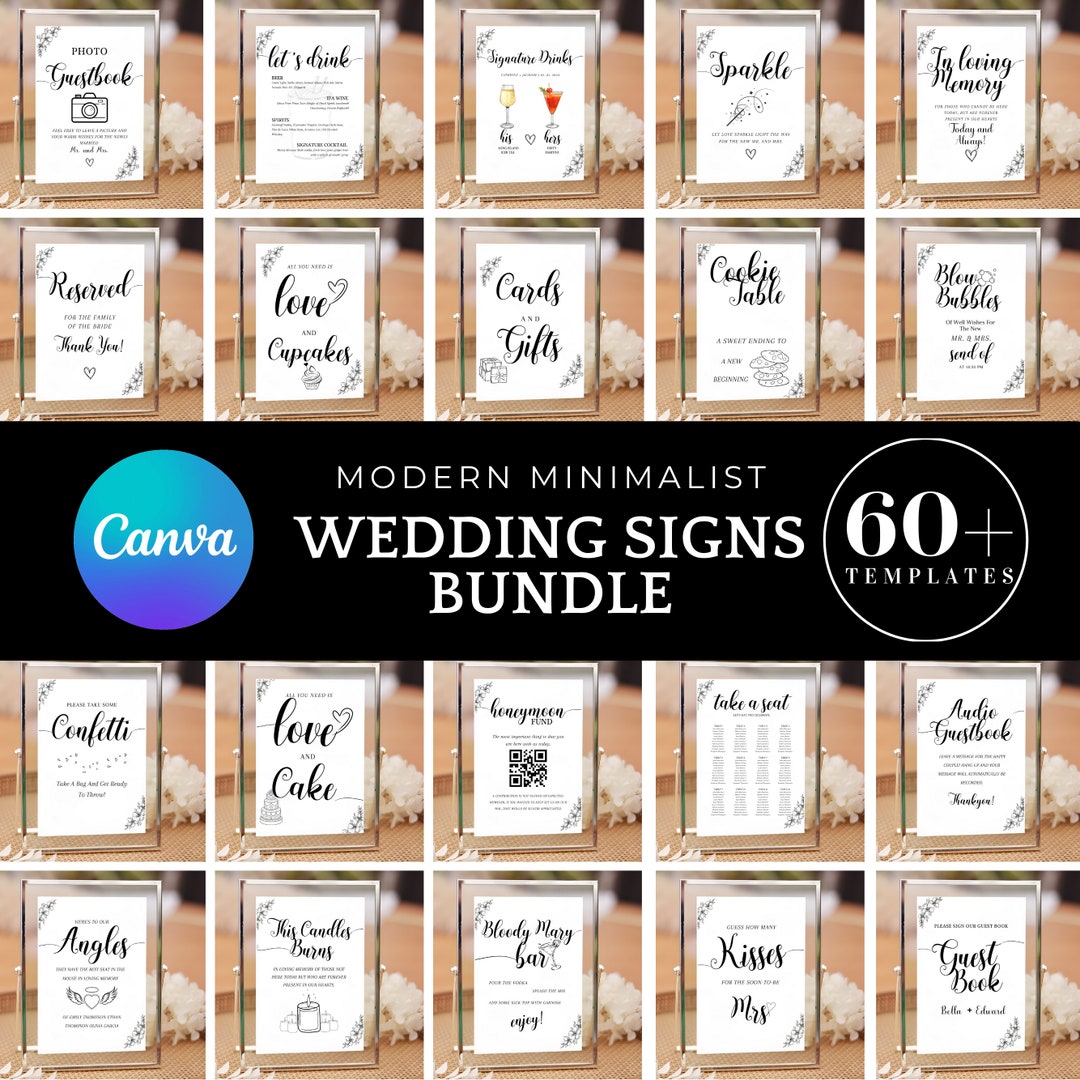 Wedding Signs Bundle, Printable Wedding Signs Templates, Minimalist ...