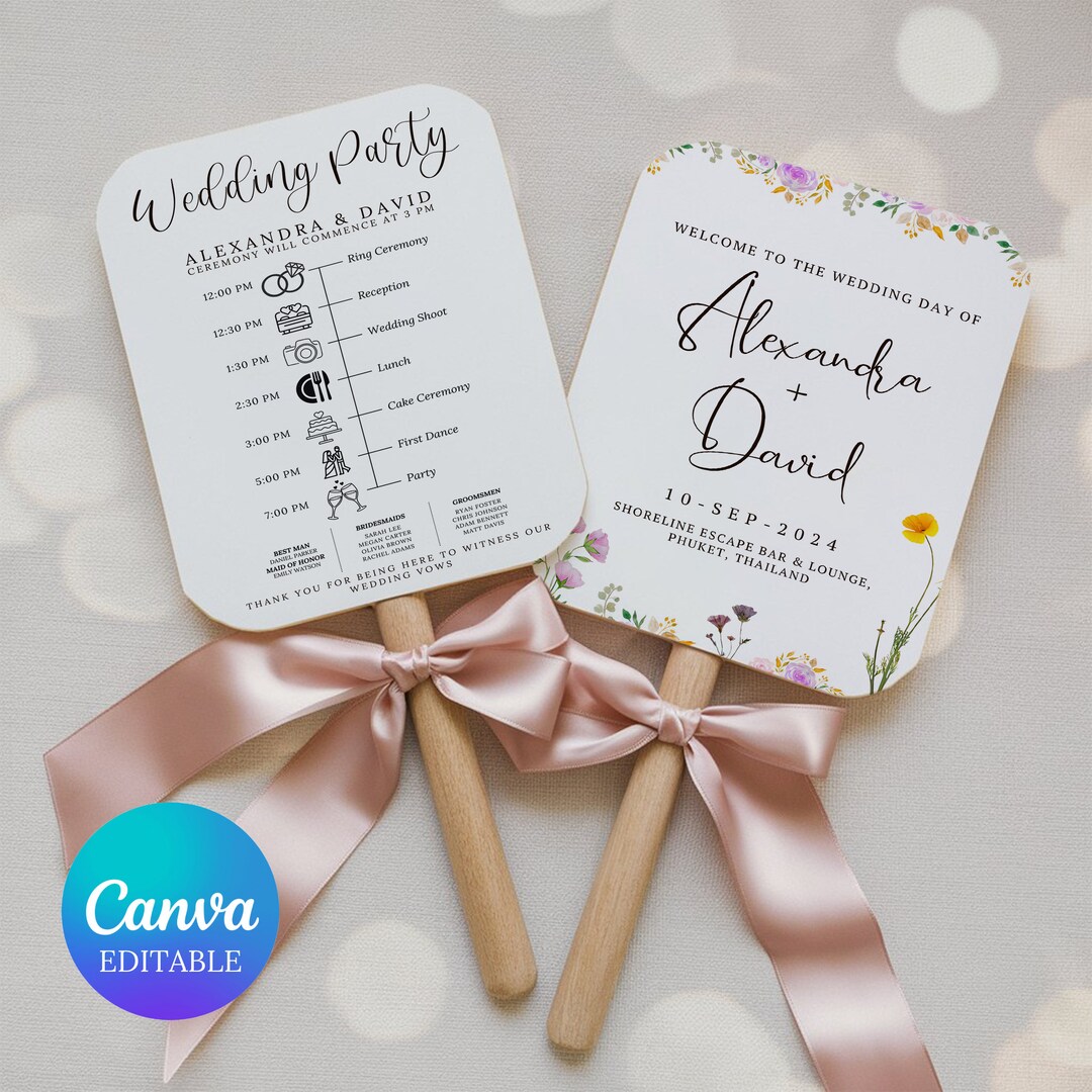 Wedding Program Fan, Printable Wedding Timeline Program Fan, Wedding ...