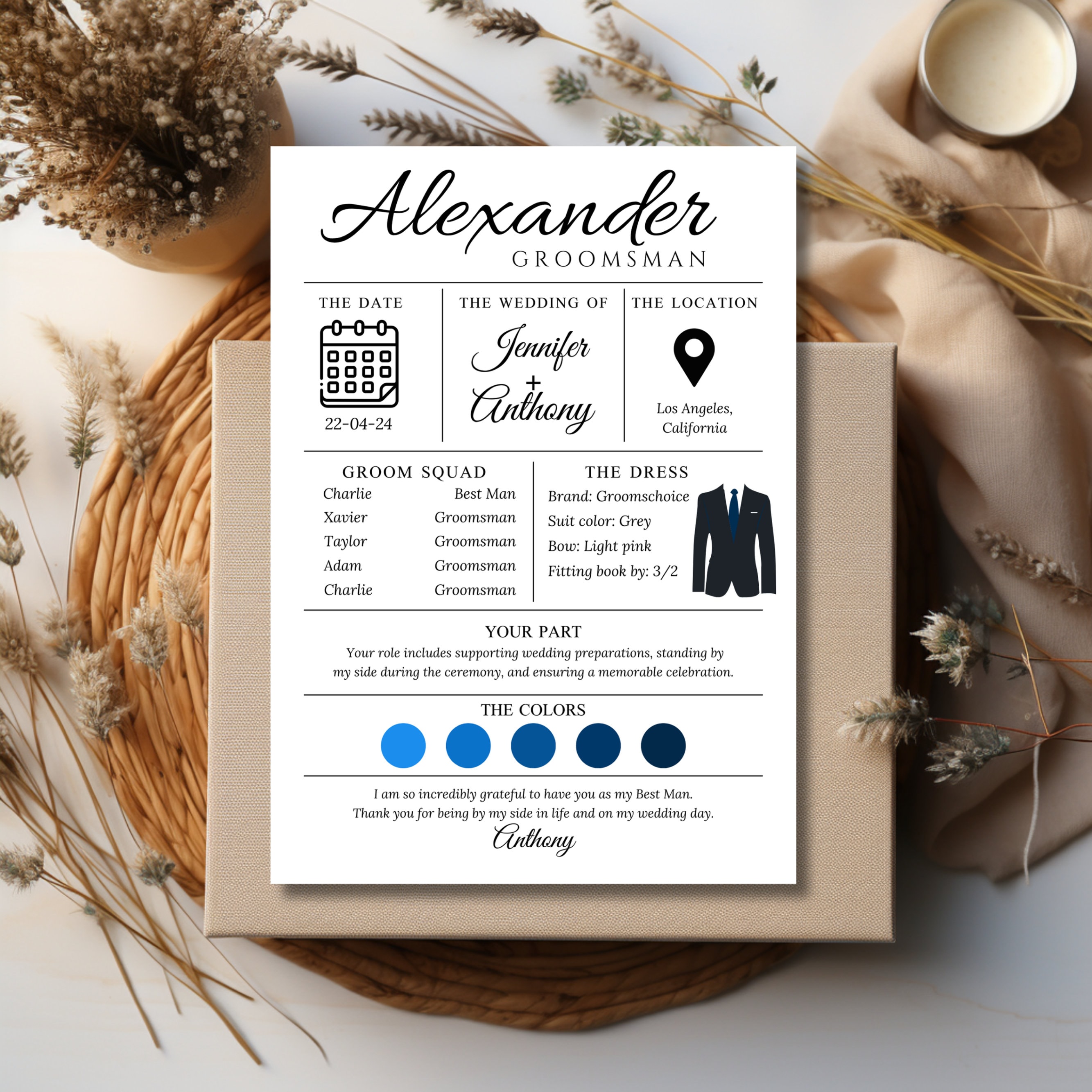 Groomsmen Info Card, Printable Groomsmen Proposal Card, Groomsmen Gifts ...