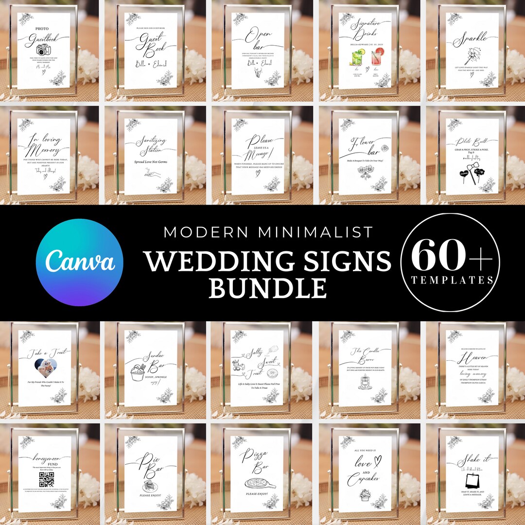 Wedding Signs Bundle, Printable Wedding Signs Templates, Minimalist ...