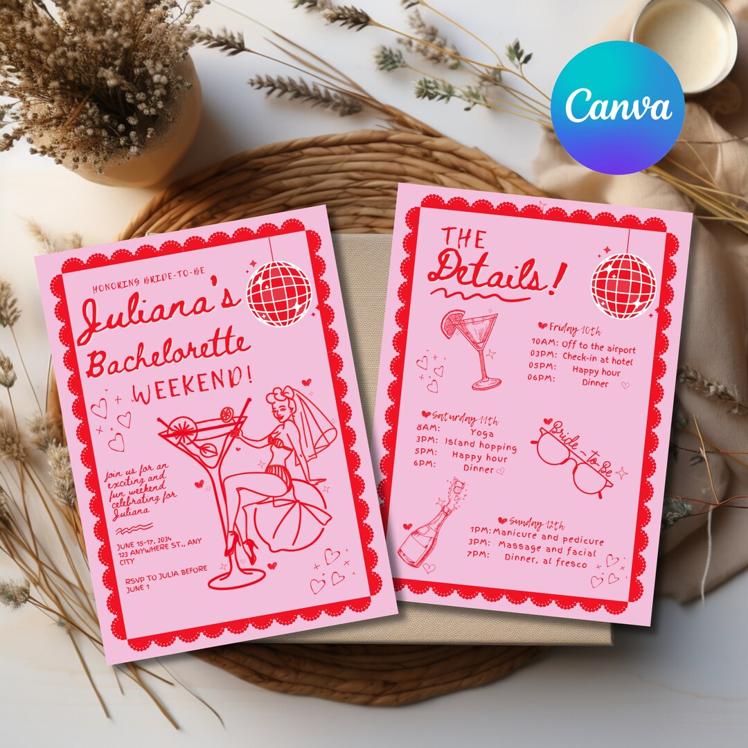 Bachelorette Party Invitation, Printable Hand Drawn and Quirky Scribble ...