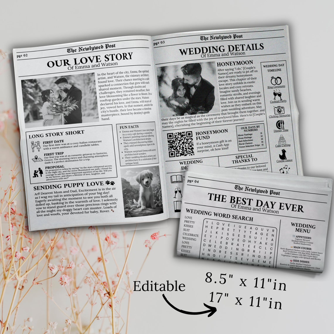 Wedding Newspaper Template, Newspaper Wedding Program, Wedding ...