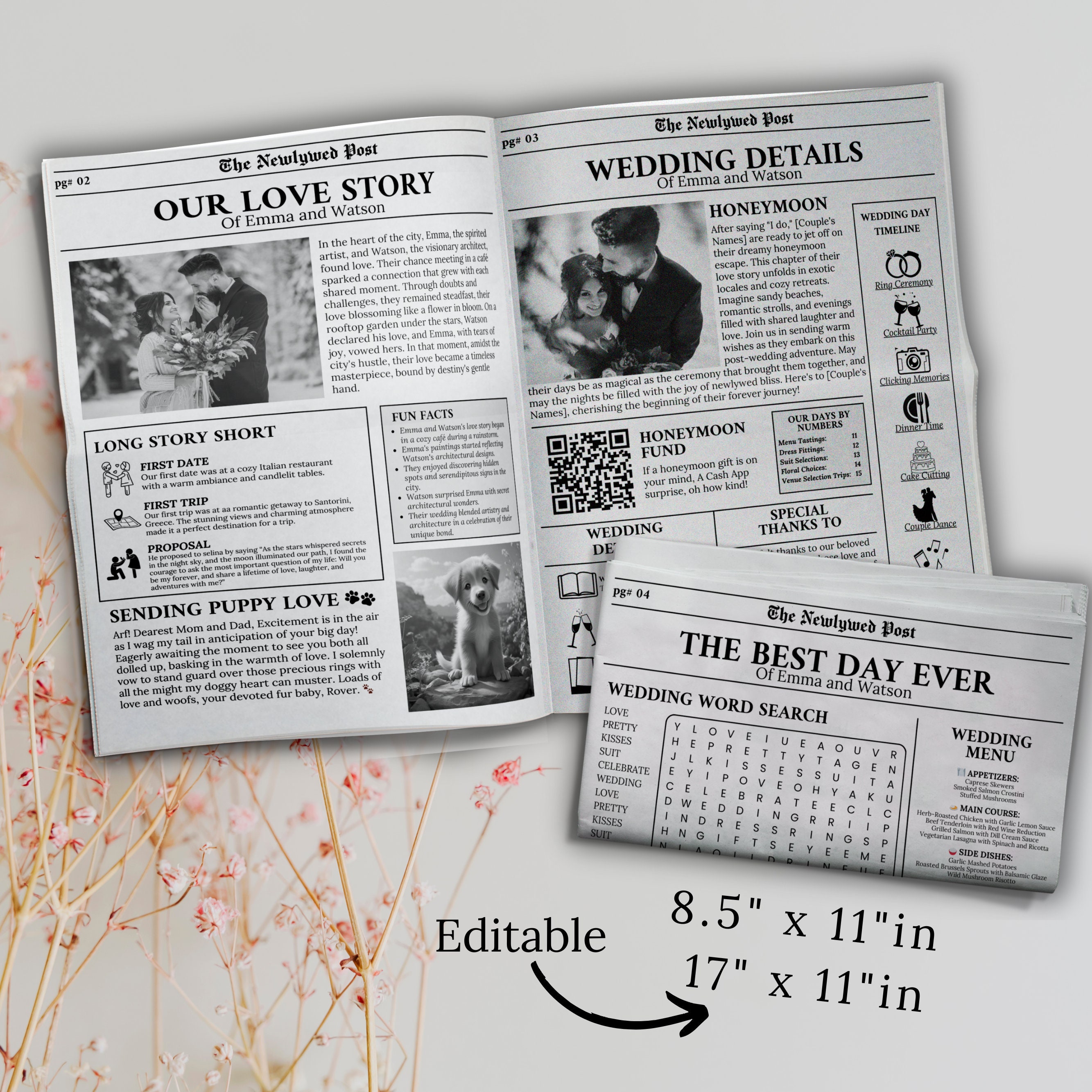 Wedding Newspaper Template, Newspaper Wedding Program, Wedding ...