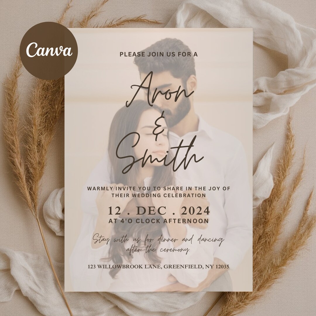 Wedding Photo Invite Canva Template, Simple Wedding Invitation With ...