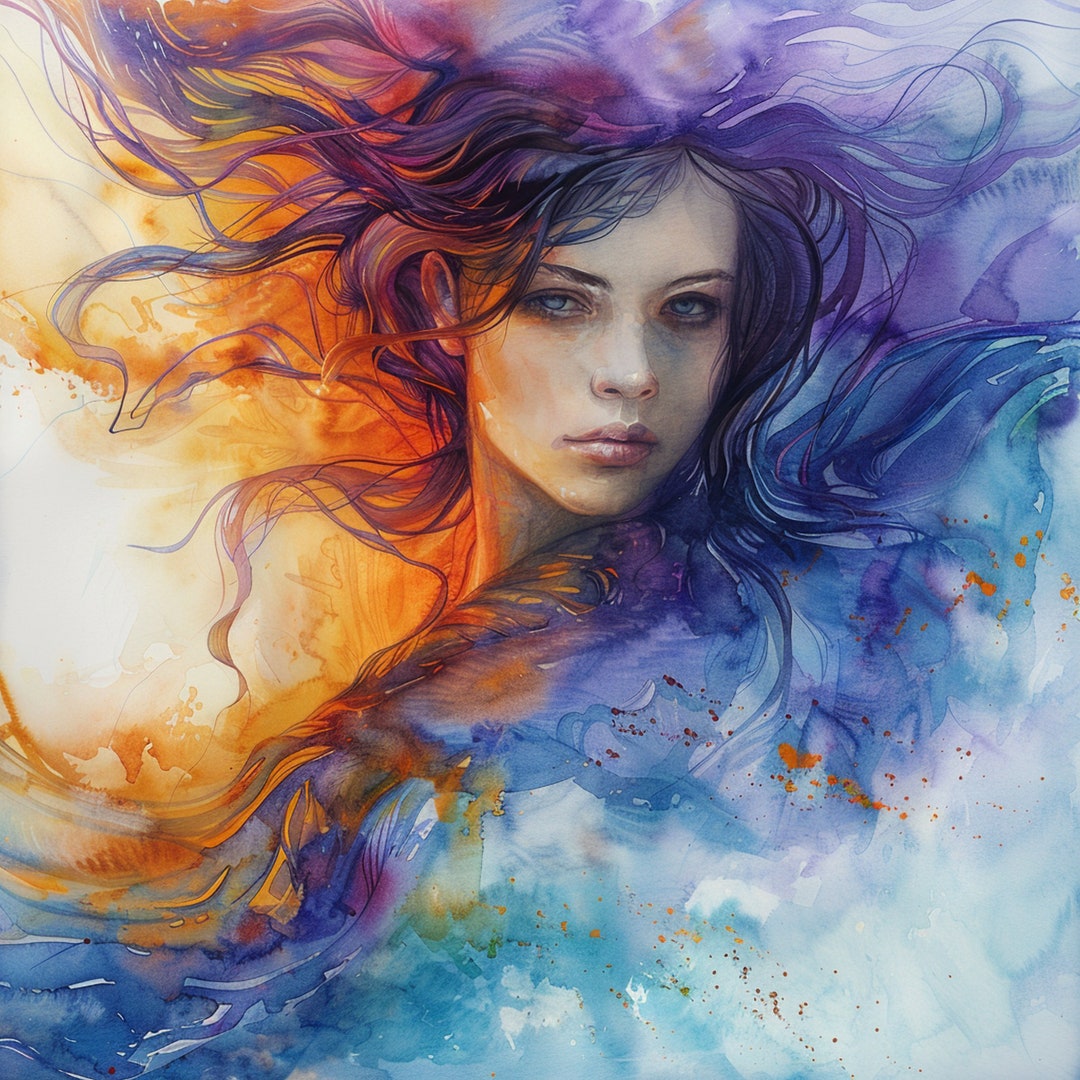 Radiant Energy Girl Portrait Alcohol Ink Watercolor Printable Wall Art ...