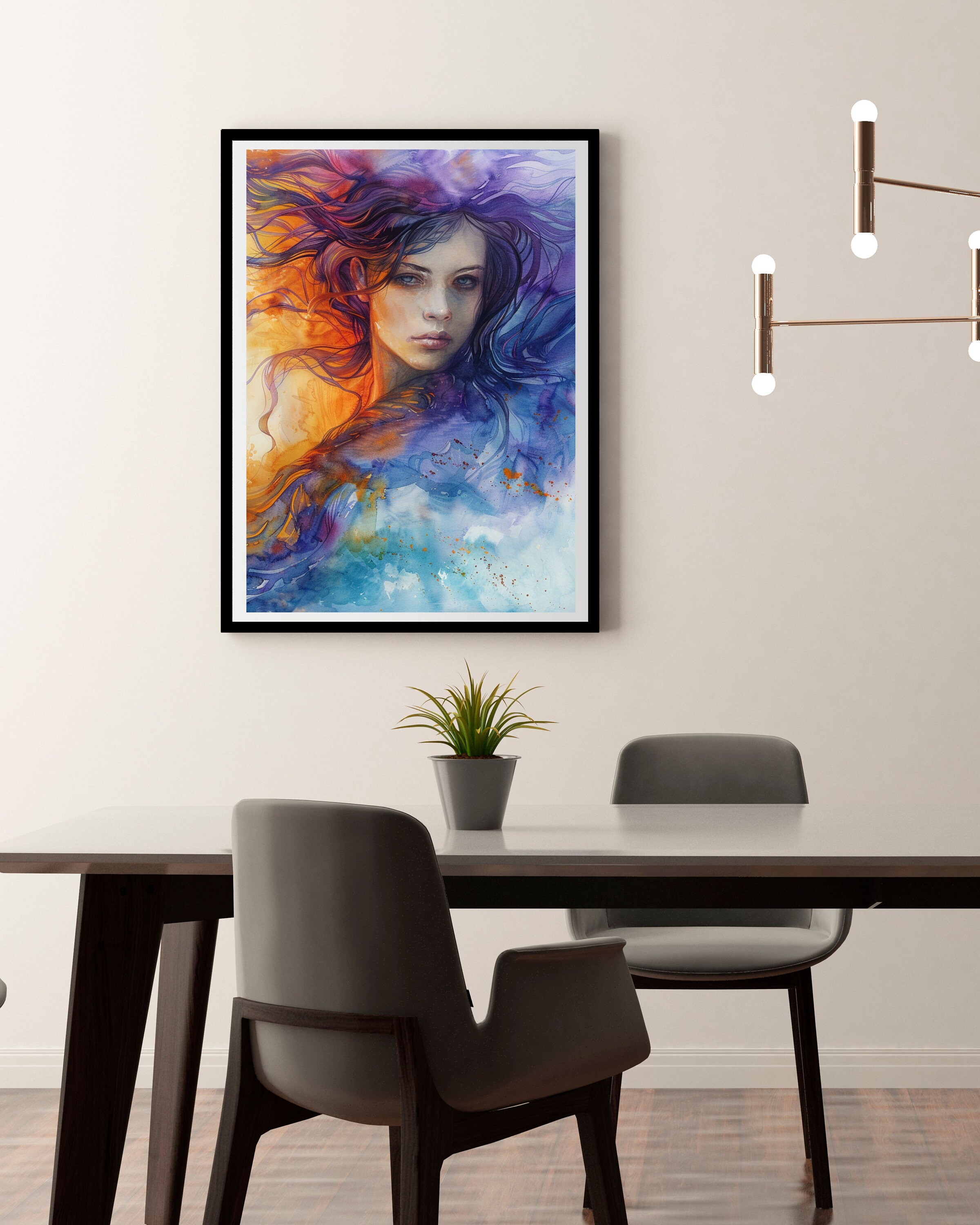Radiant Energy Girl Portrait Alcohol Ink Watercolor Printable Wall Art ...