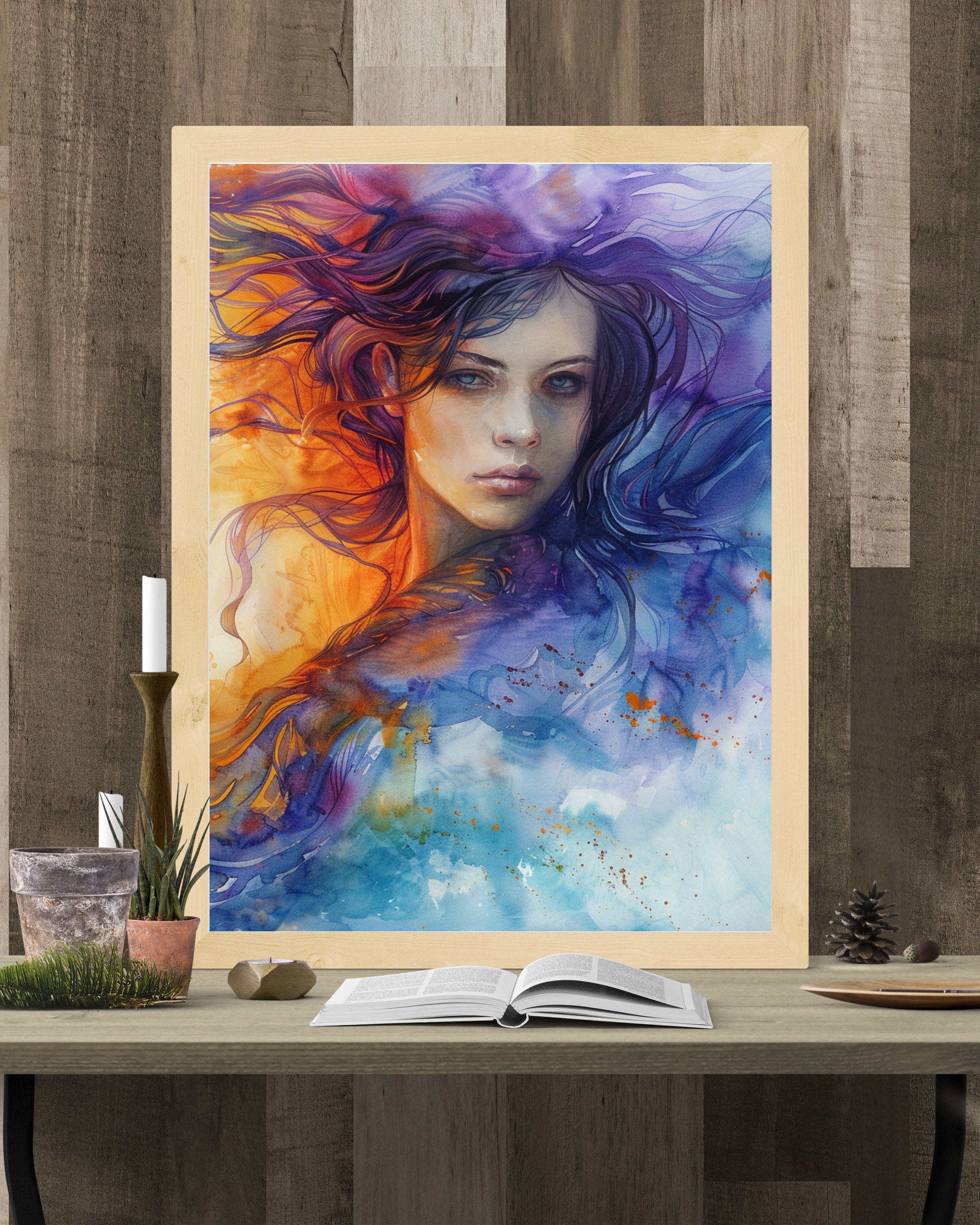 Radiant Energy Girl Portrait Alcohol Ink Watercolor Printable Wall Art ...